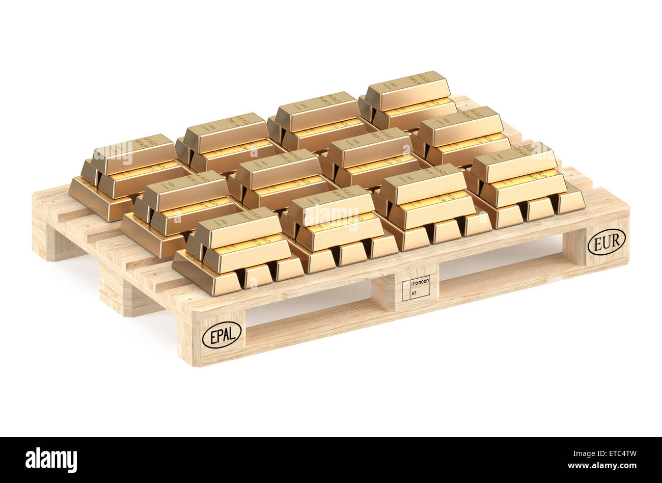 Stacks of gold bars on pallet isolated on white background Stock Photo ...