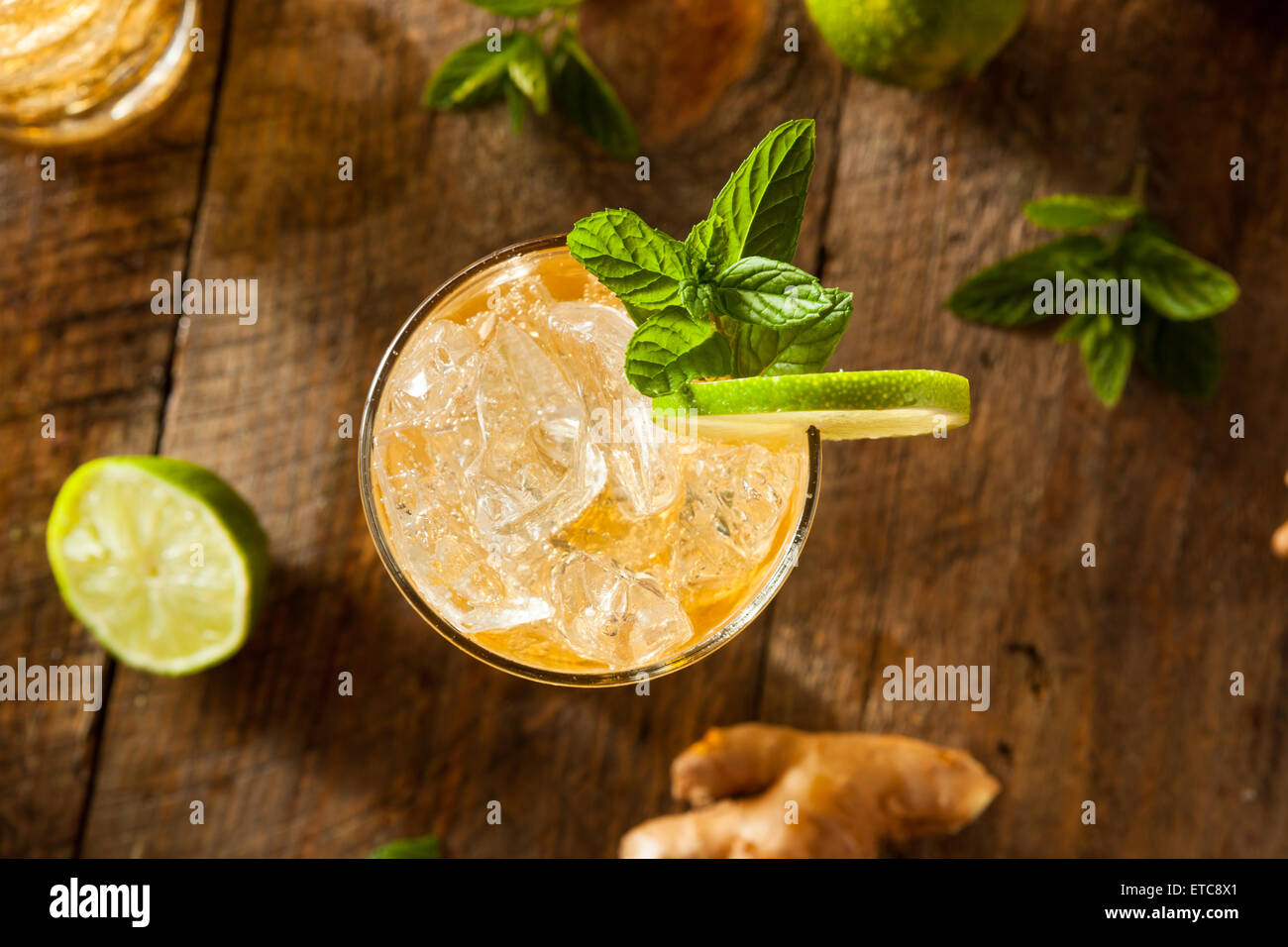 Refreshing Golden Ginger Beer with Lime and Mint Stock Photo - Alamy