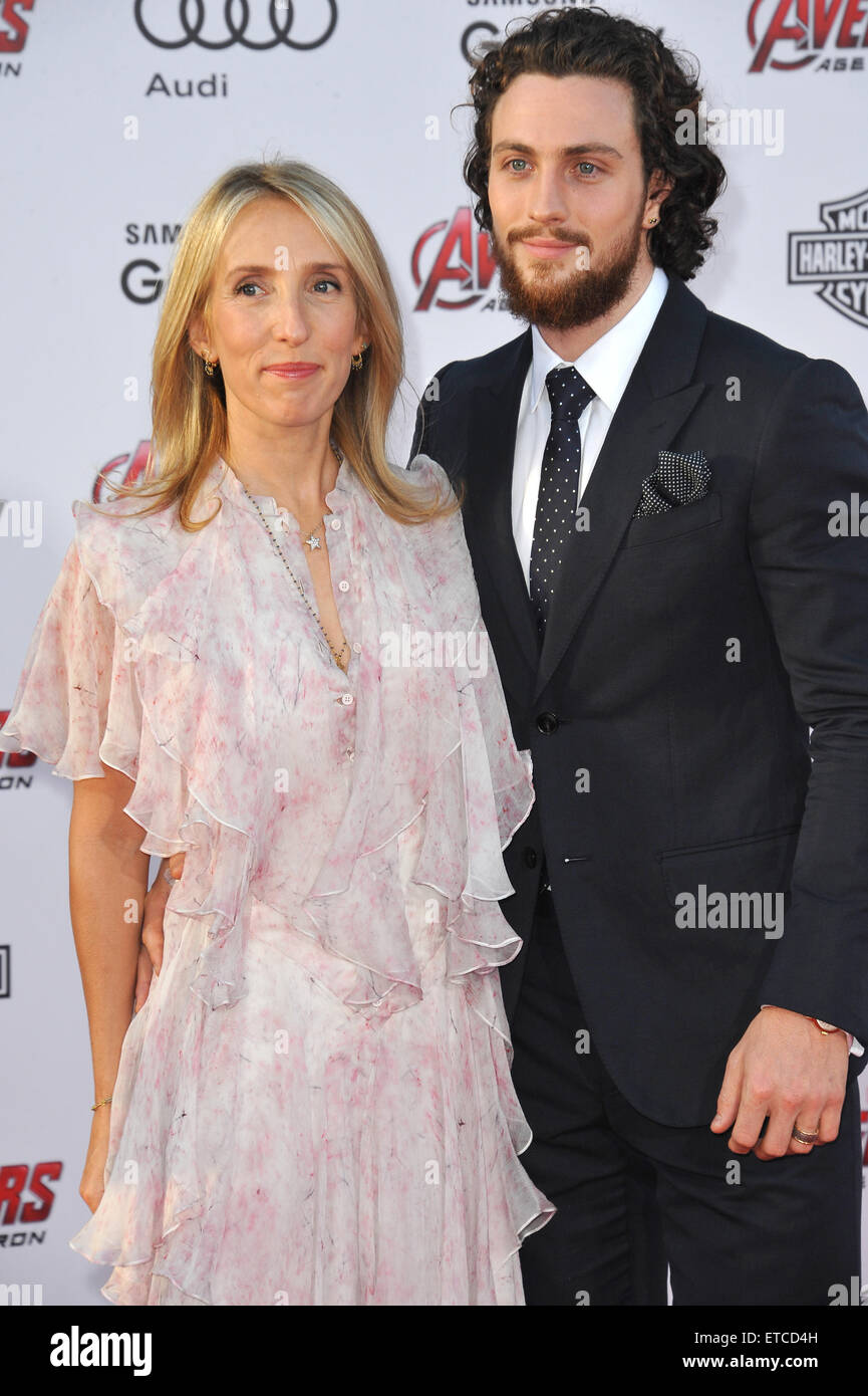 LOS ANGELES, CA - APRIL 13, 2015: Aaron Taylor-Johnson & wife Sam ...