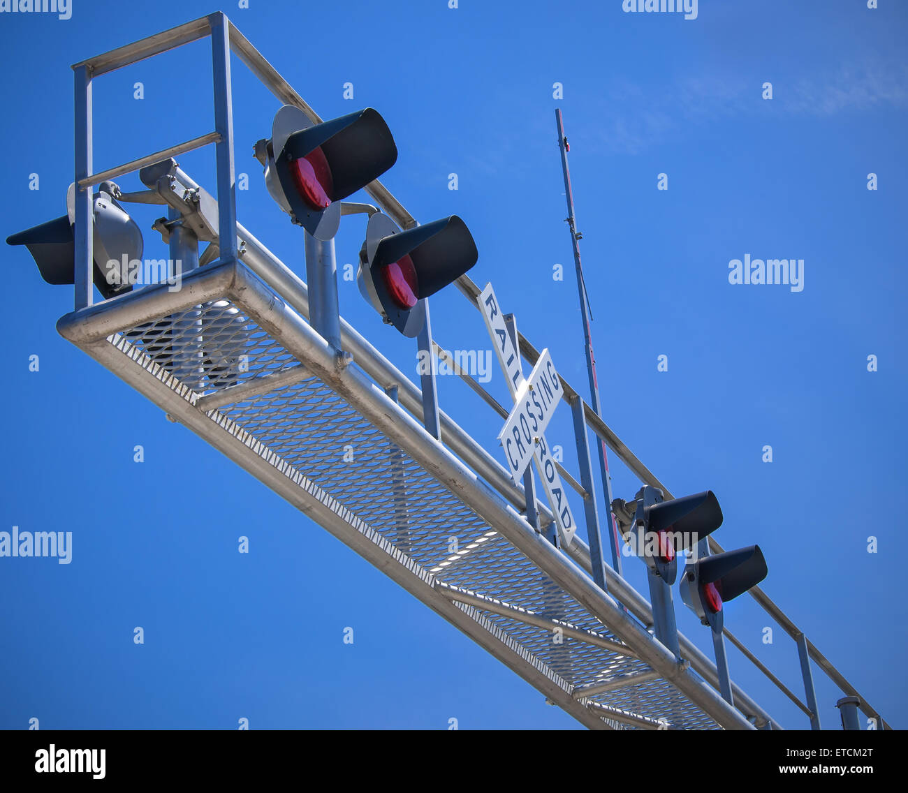 New overhead railroad crossing signal Stock Photo - Alamy