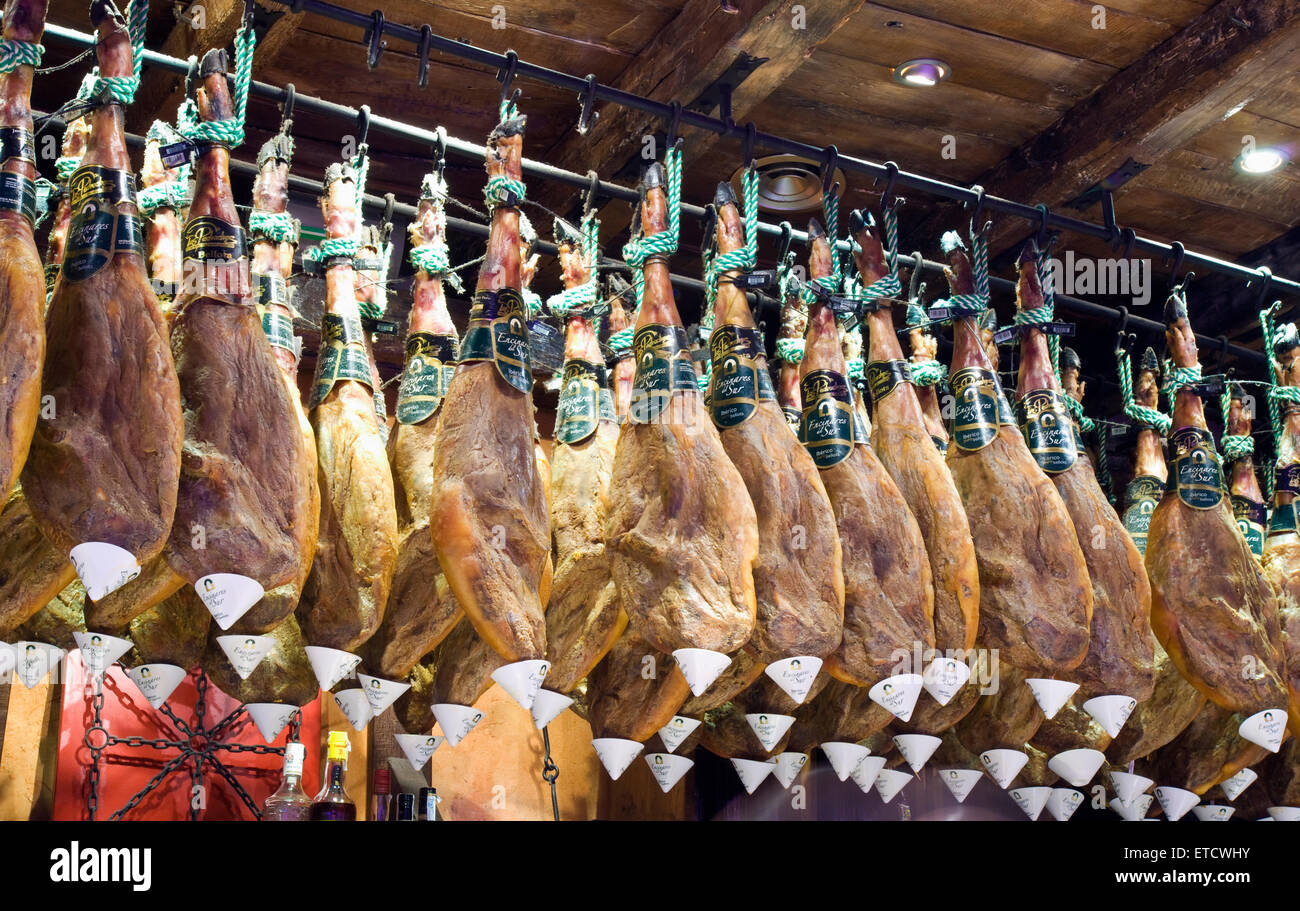 Iberico jamon ham maturing in Spain Stock Photo - Alamy