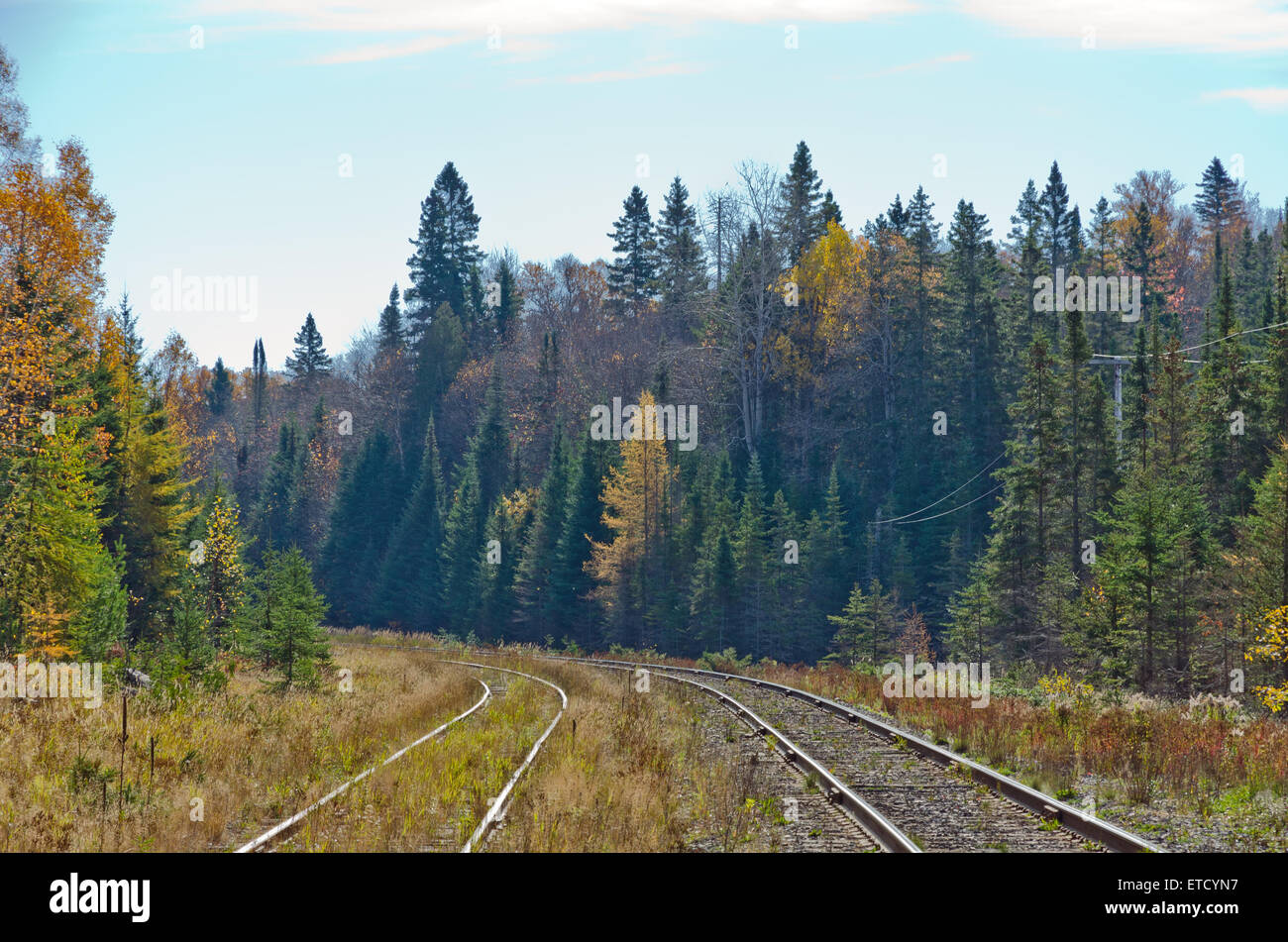 Railway tracks in a rural scene of northen Ontario, Canada Stock Photo ...