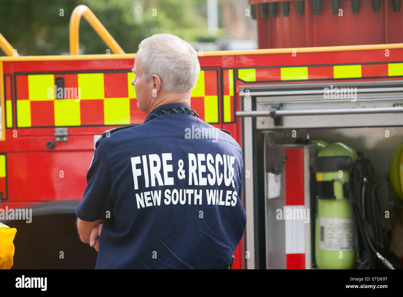 Fire and Rescue New South Wales, male Fire brigade officer in uniform ...