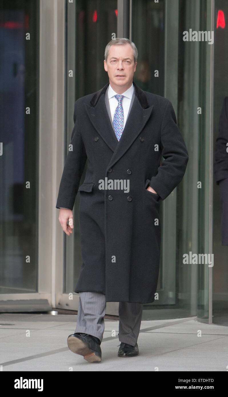 UKIP leader Nigel Farage at BBC Broadcasting House for an appearance on ...