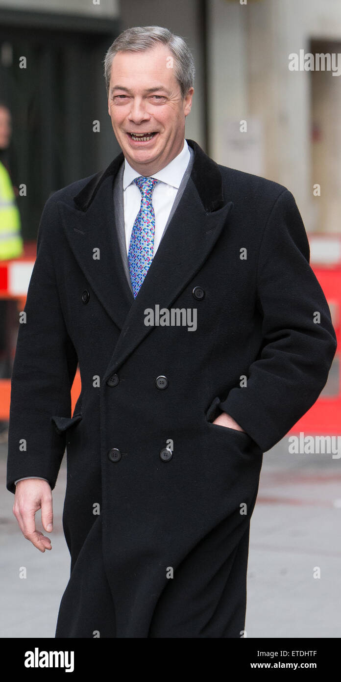 UKIP leader Nigel Farage at BBC Broadcasting House for an appearance on ...