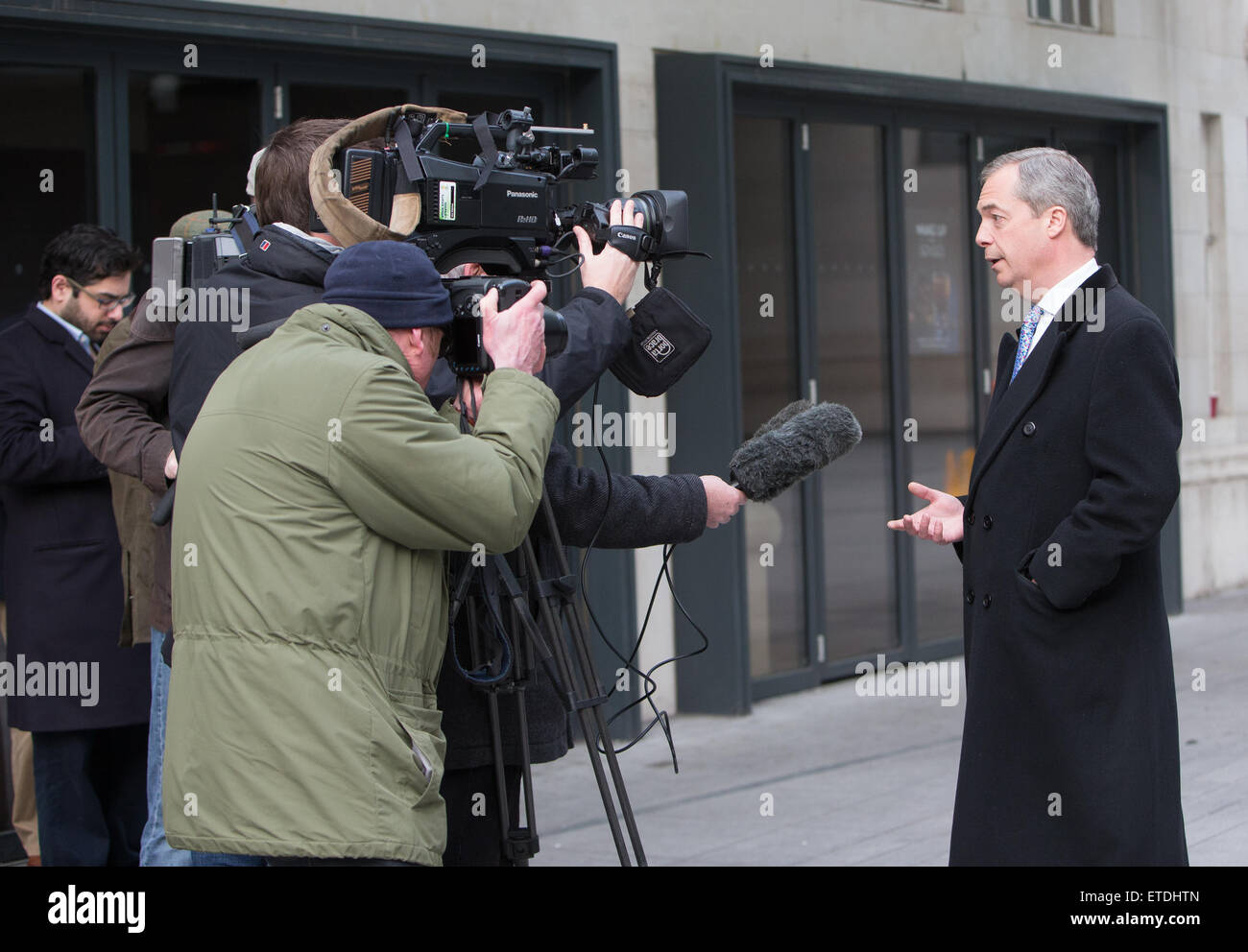 UKIP leader Nigel Farage at BBC Broadcasting House for an appearance on ...