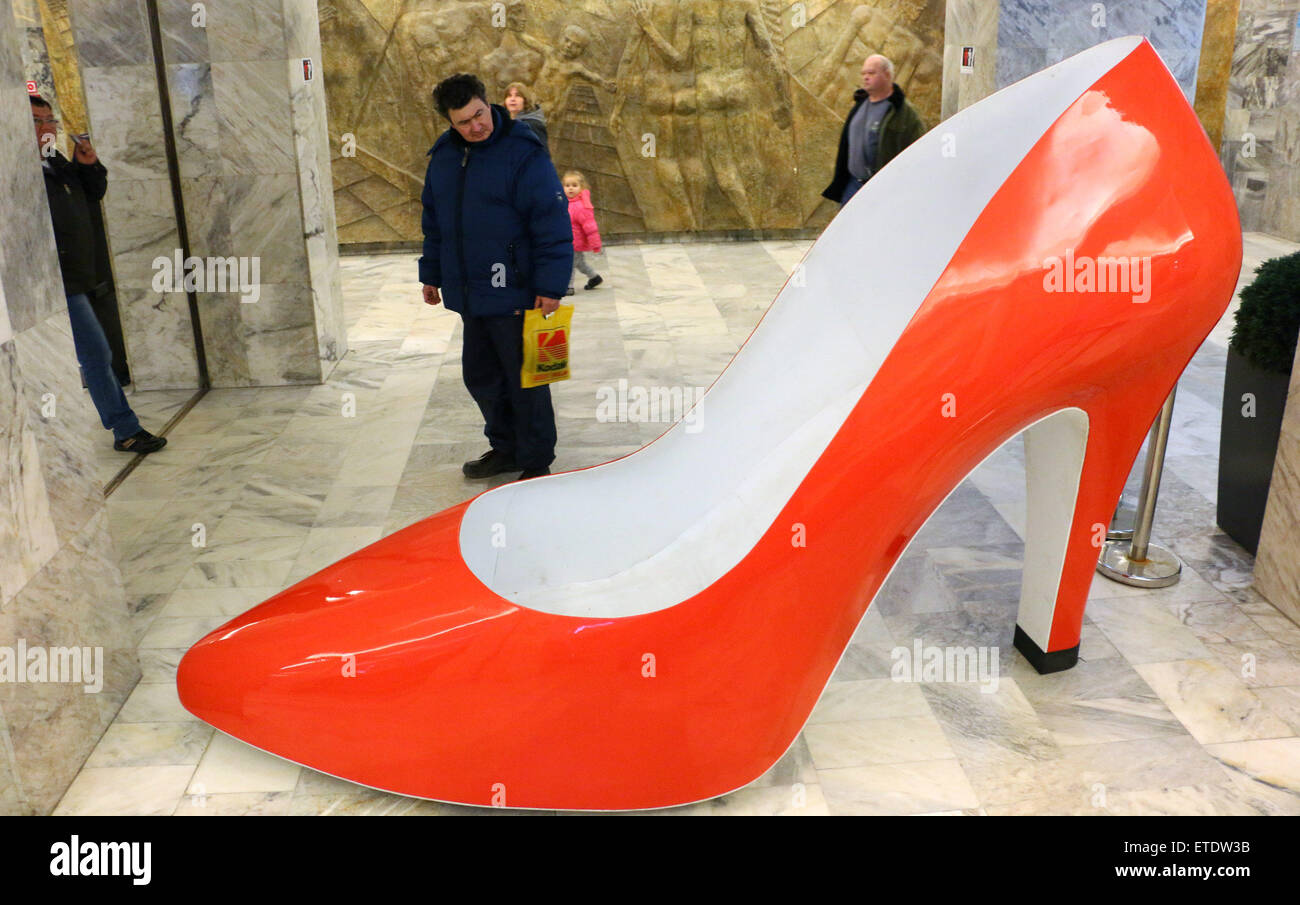 Giant shoes displayed during an exhibition about the international day ...