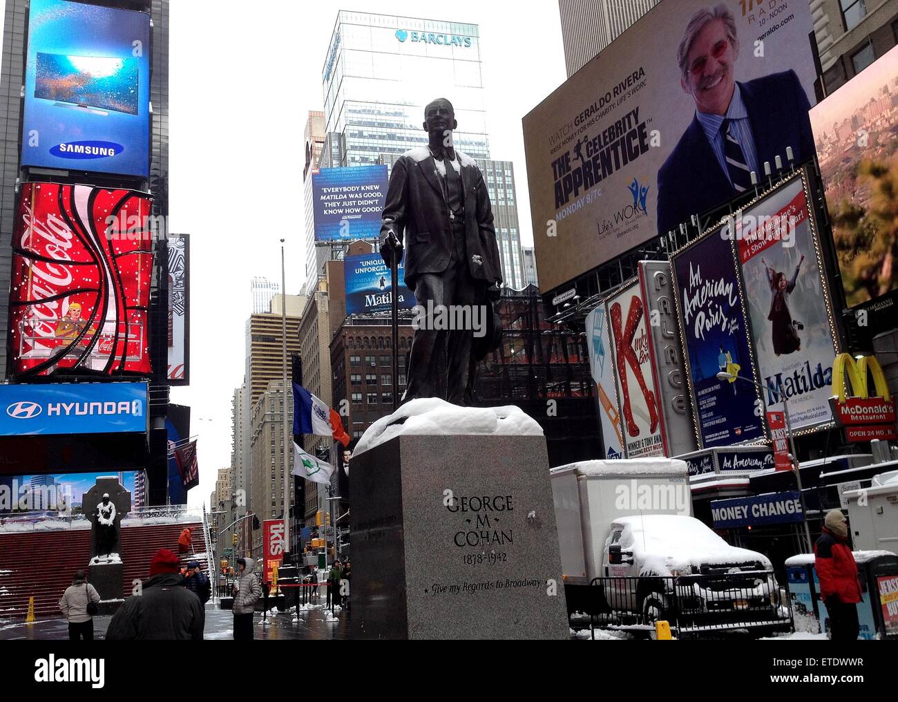 New York City Theatre District after snow storm Juno Featuring: George ...
