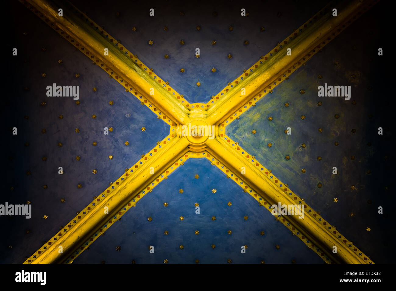 antique ceiling with gold stars in italian church Stock Photo - Alamy