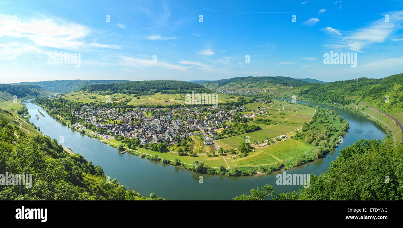 Moselle river valley panorama view on Punderich, Germany Stock Photo ...