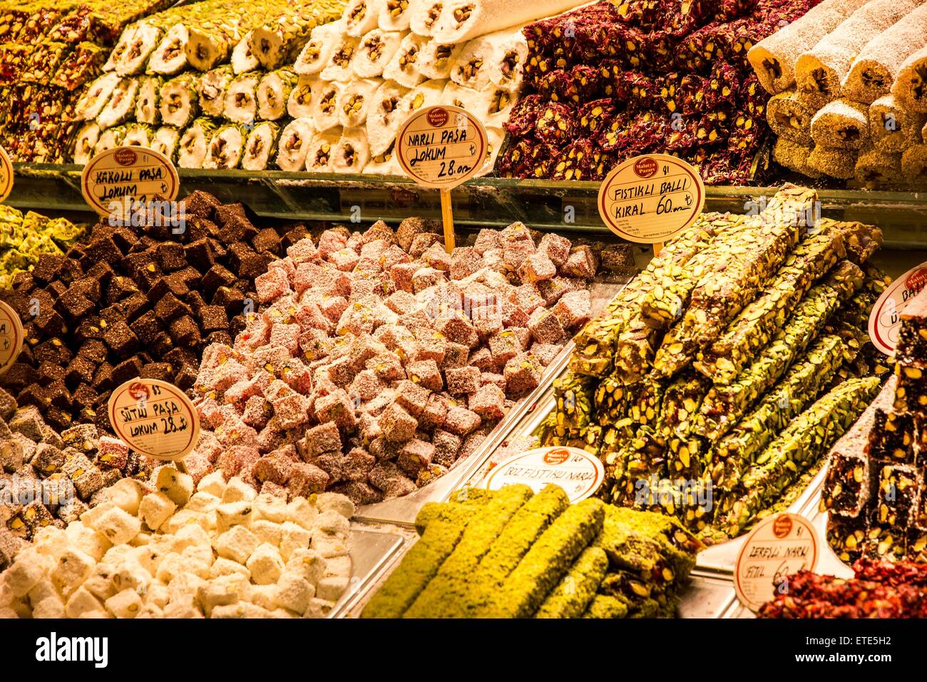 Turkish delight on display in the Spice Bazaar, Istanbul, Turkey, one ...