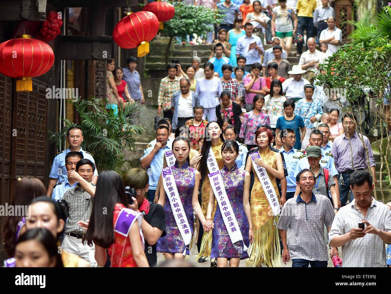 Chongqing. 12th June, 2015. Contestants of the 2015 Miss Tourism Queen ...