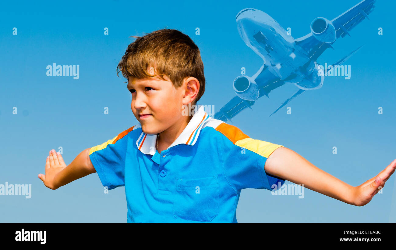 A boy plays in the pilot represent that it is the pilot of the aircraft ...