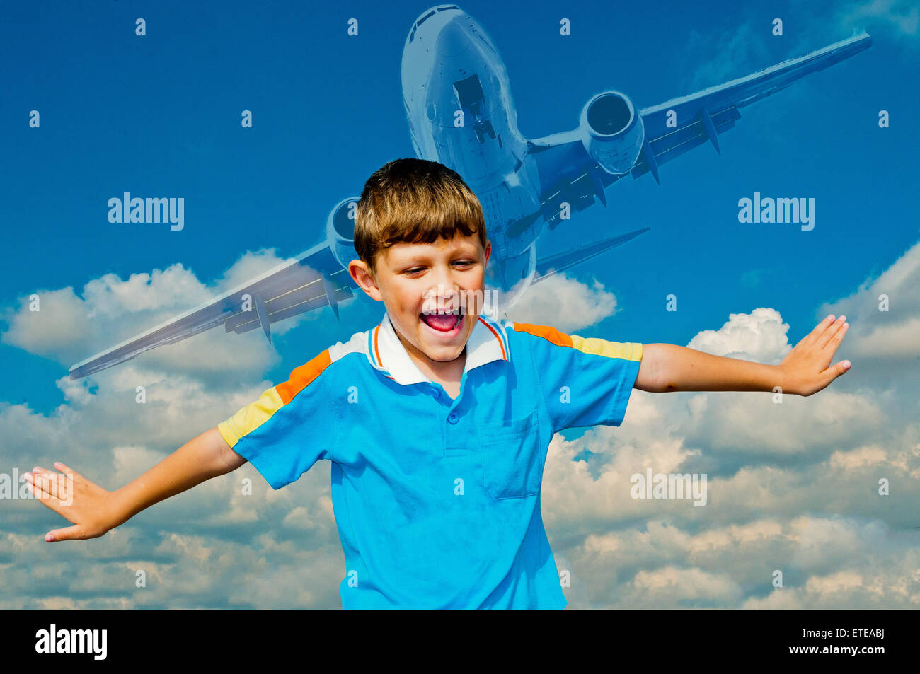 A boy plays in the pilot represent that it is the pilot of the aircraft ...