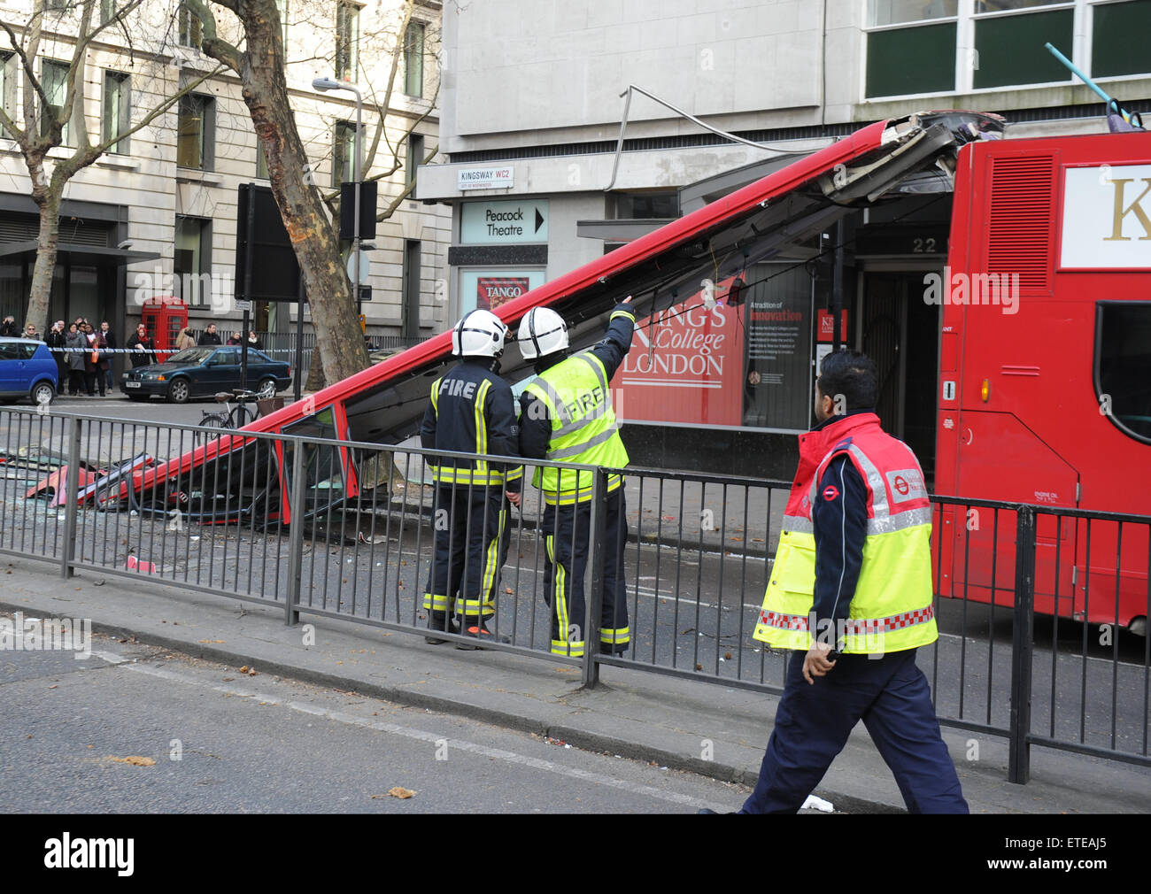 London bus number 91, was damaged when it hit a tree and the whole roof ...