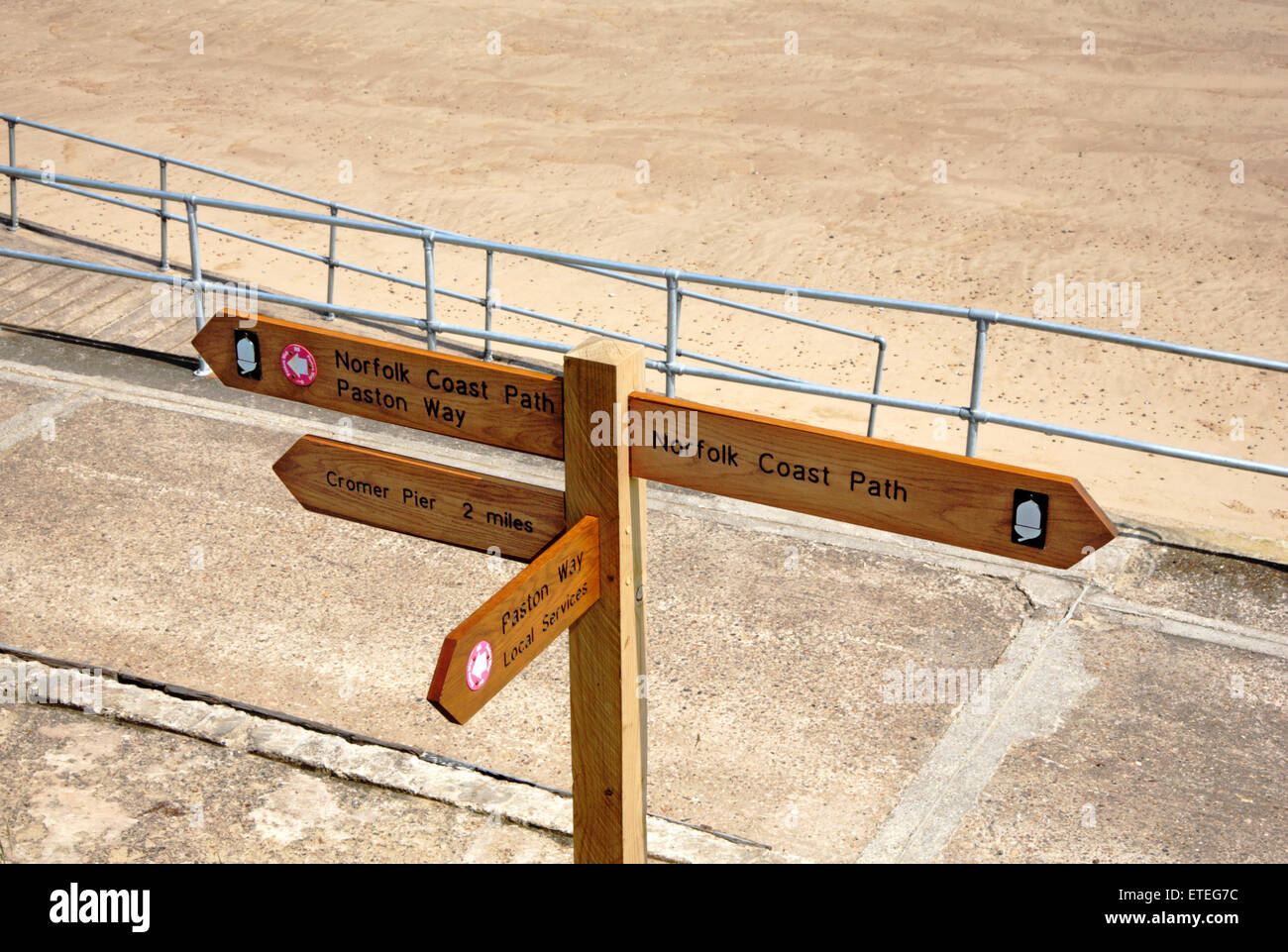 A sign directing the route of the Paston Way and Norfolk Coast Path on ...
