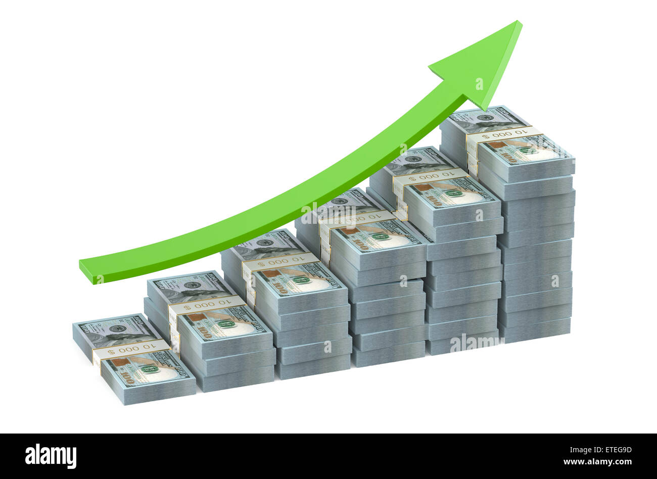 dollars with arrow up isolated on white background Stock Photo - Alamy