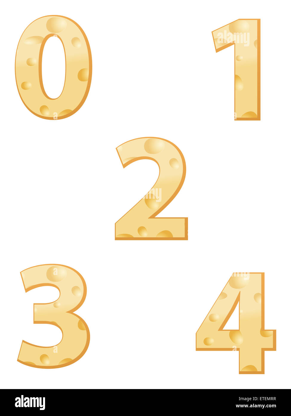 Cheese number 0 to 4 on a white background. Vector illustration Stock ...