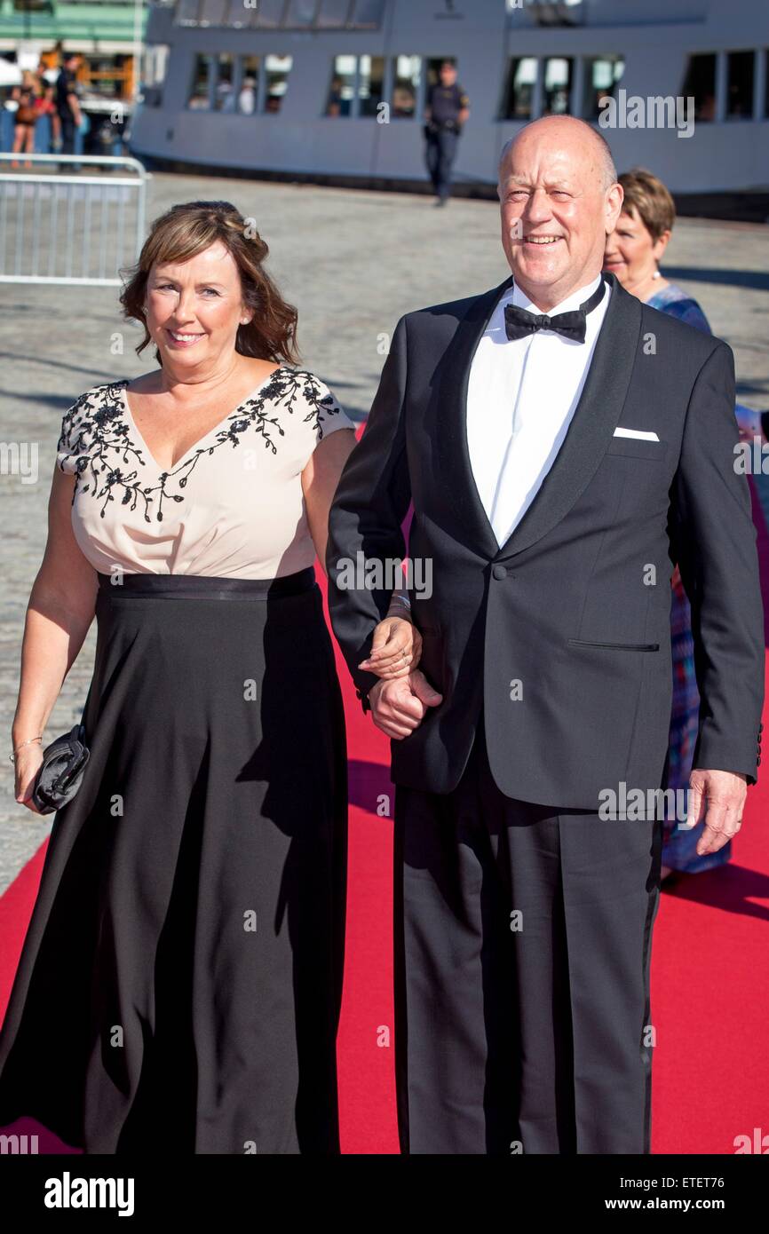 Marie and Erik Hellqvist, parents of the bride, arrive at the M/S ...