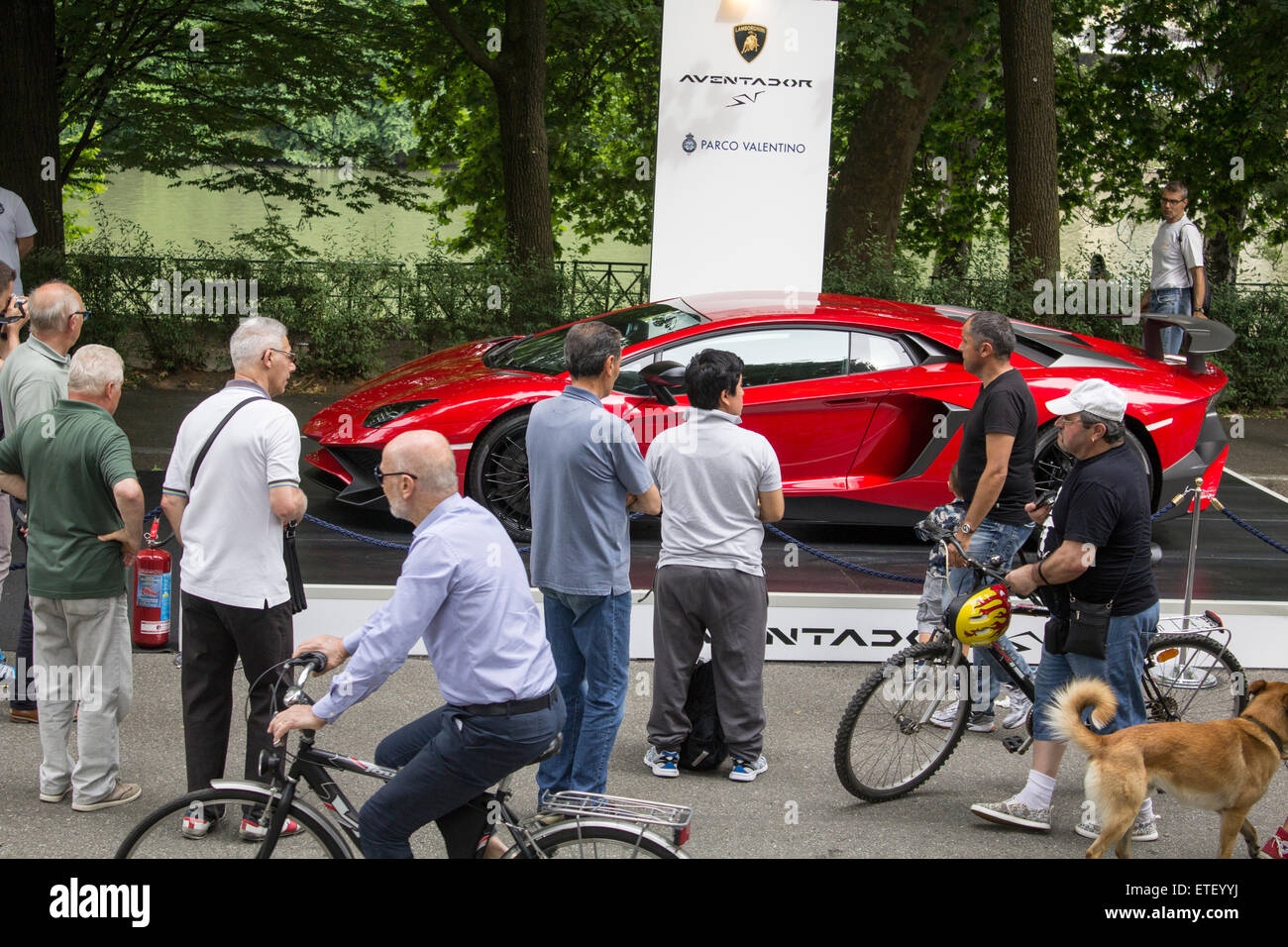 People admiring Lamborghini Aventador. Salone & Gran Premio Valentino ...