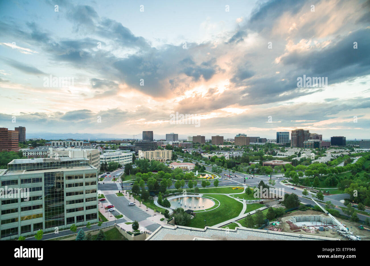 Denver, Colorado, USA-June 5, 2015. Aerial view of urban park in ...