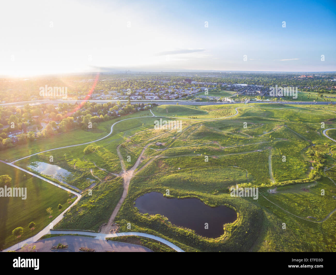 Aerial view of Dayton lightrail station in Dnver, Colorado Stock Photo ...
