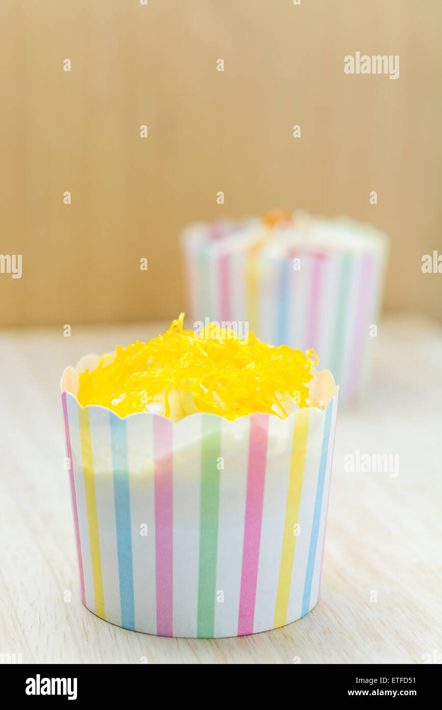Soft cake or cupcake topped with golden threads of Thai Desert and Thai ...