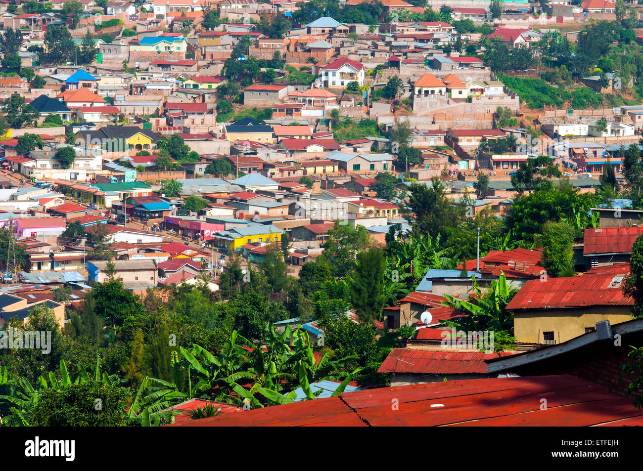 View of streets and houses looking west from Nyamirambo, Kigali, Rwanda ...