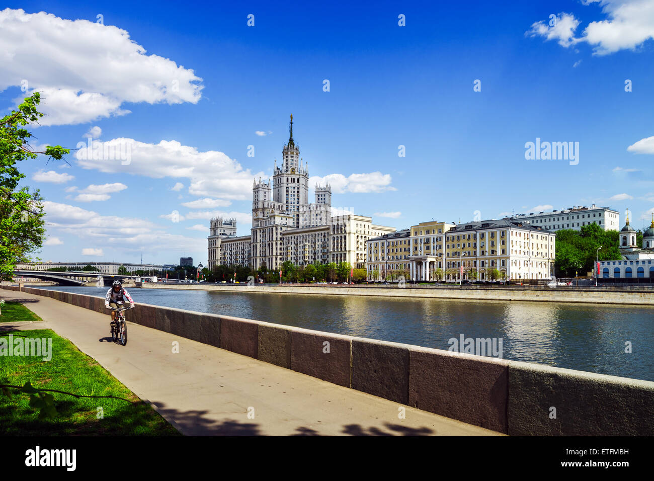 Beautiful view to stalin skyscraper on Moscow-river, Russia, spring ...