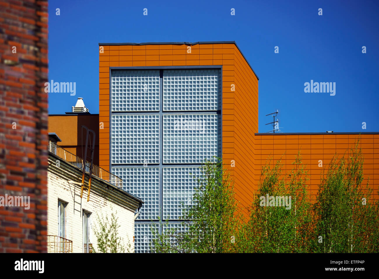 Contrast colors of buildings in Moscow, Russia, sunny day Stock Photo ...