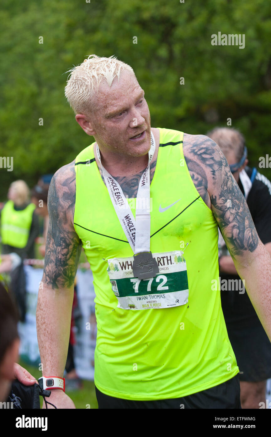 Llanwrtyd Wells, UK. 13th June 2015. Sprinter Iwan Thomas takes part in ...