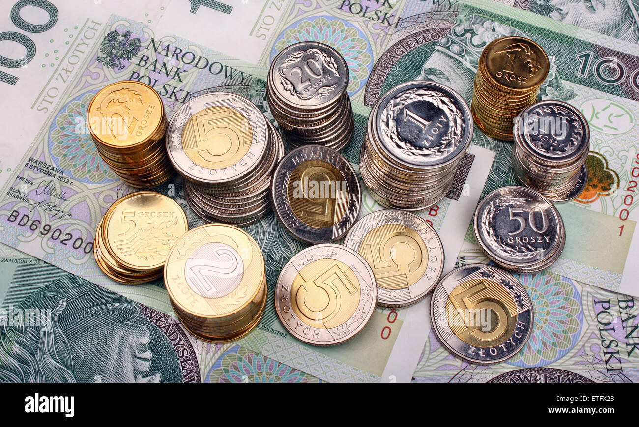 Money polish banknotes and coins Stock Photo - Alamy