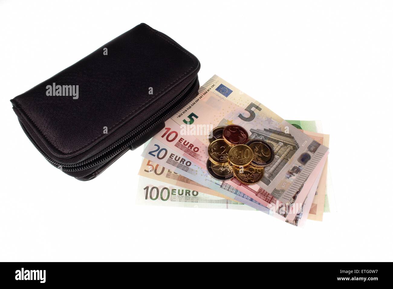 Euro money and wallet on a white background Stock Photo - Alamy
