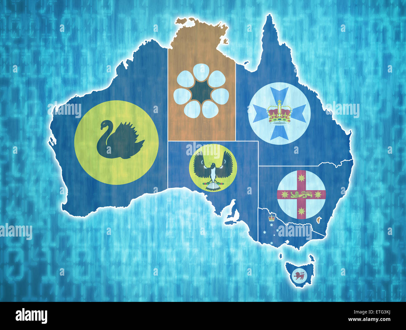 map of australia with administrative divisions over digital background ...