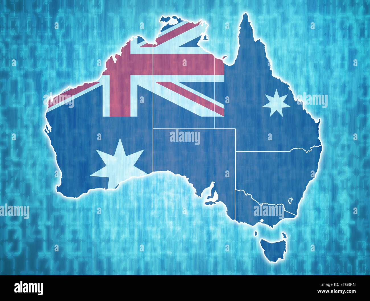 map of australia with administrative divisions over digital background ...