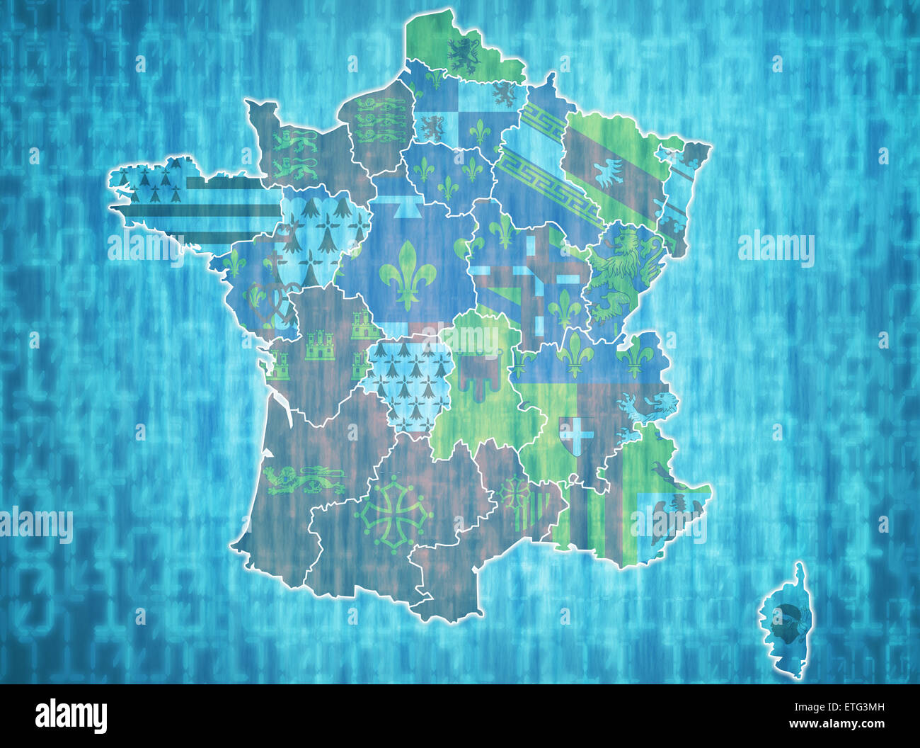 map of france with administrative divisions over digital background ...