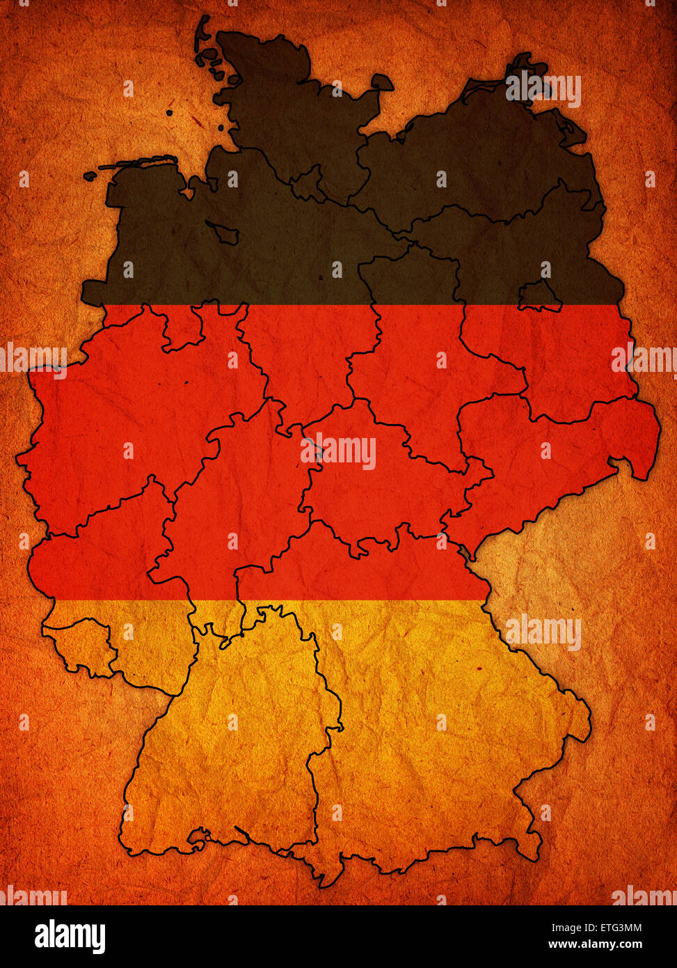 german flag on old administration map of german provinces Stock Photo ...