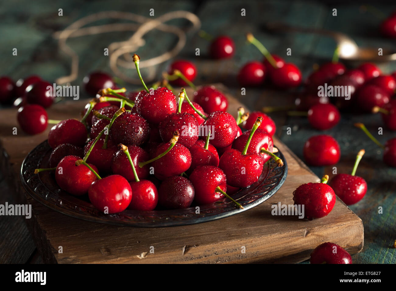 Raw Organic Red Cherries Ready to Eat Stock Photo - Alamy