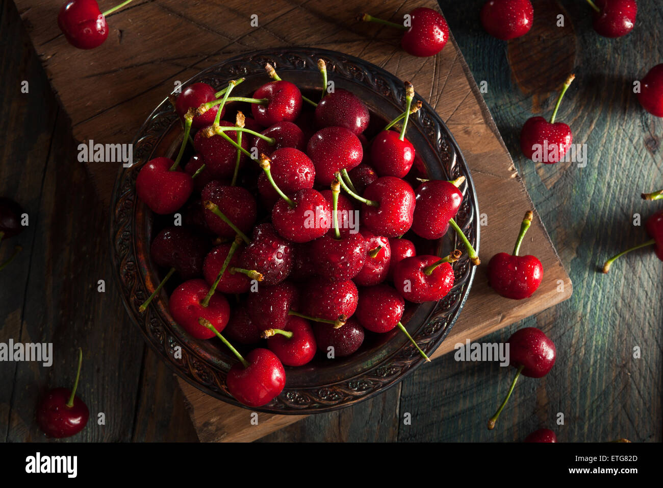 Raw Organic Red Cherries Ready to Eat Stock Photo - Alamy