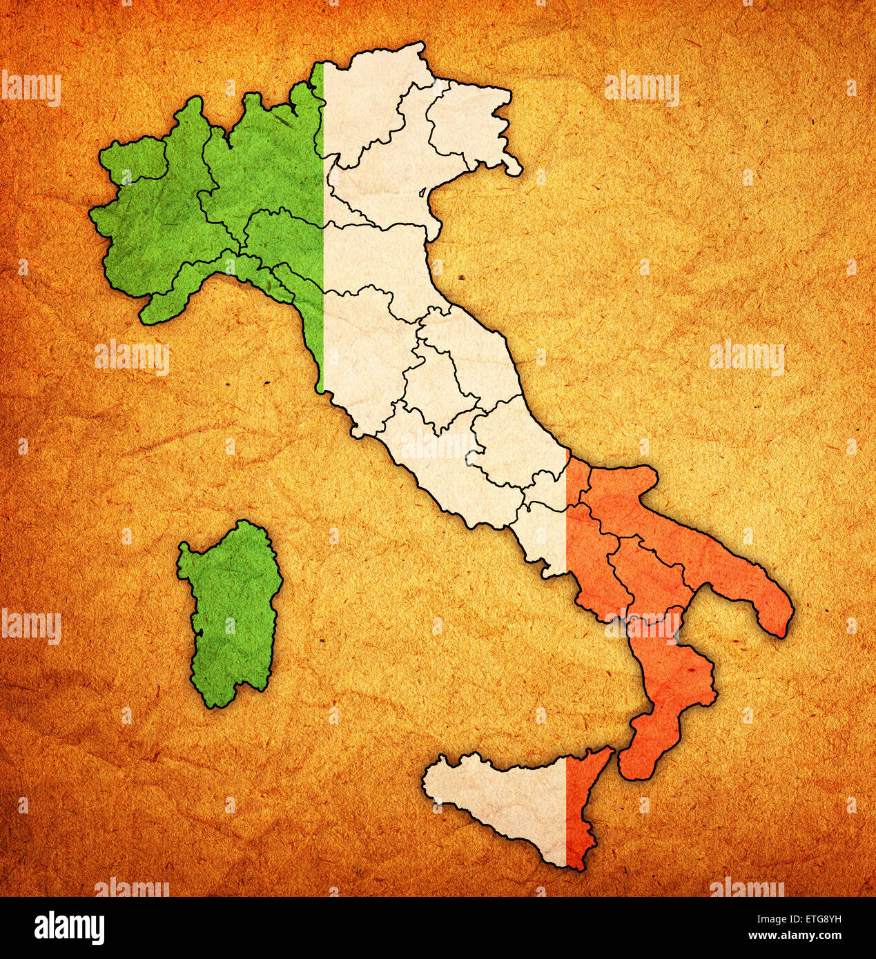 regions with borders on administration map of italy Stock Photo - Alamy