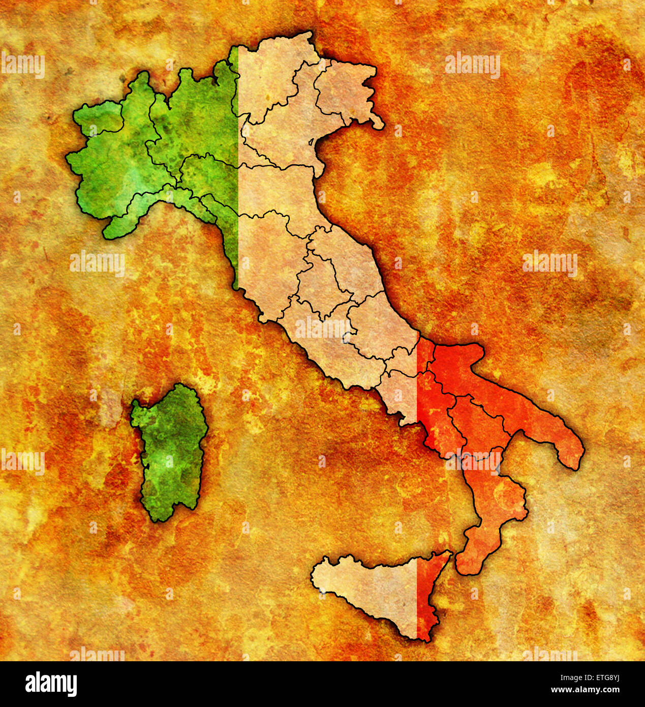 regions with borders on administration map of italy Stock Photo - Alamy