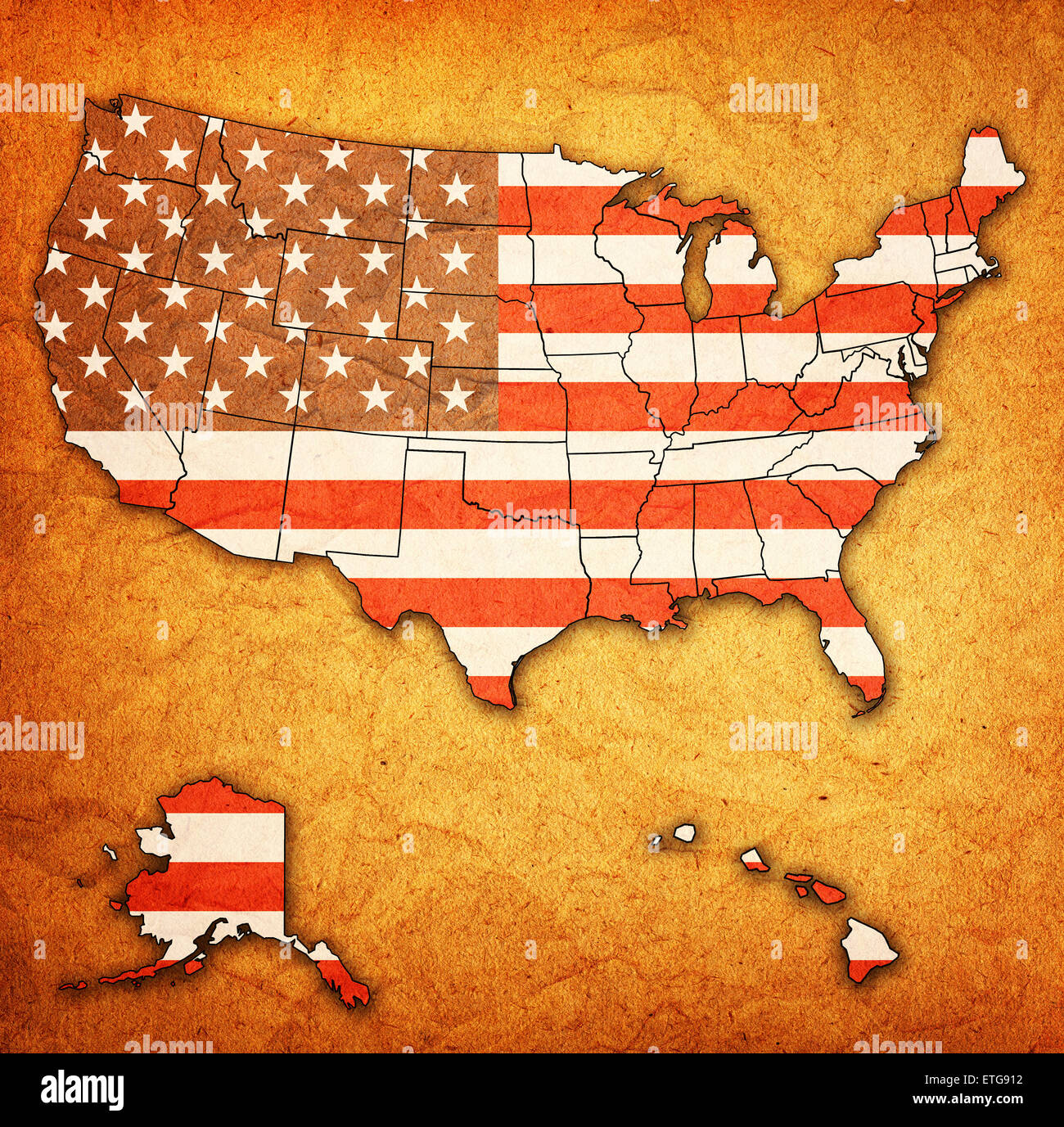 usa flag on map of usa with state borders Stock Photo - Alamy