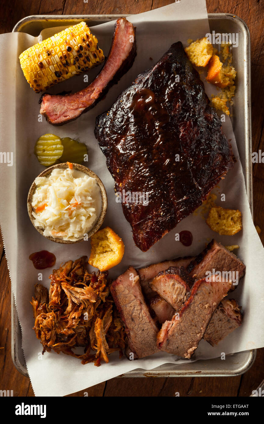 Barbecue Smoked Brisket and Ribs Platter with Pulled Pork and Sides ...
