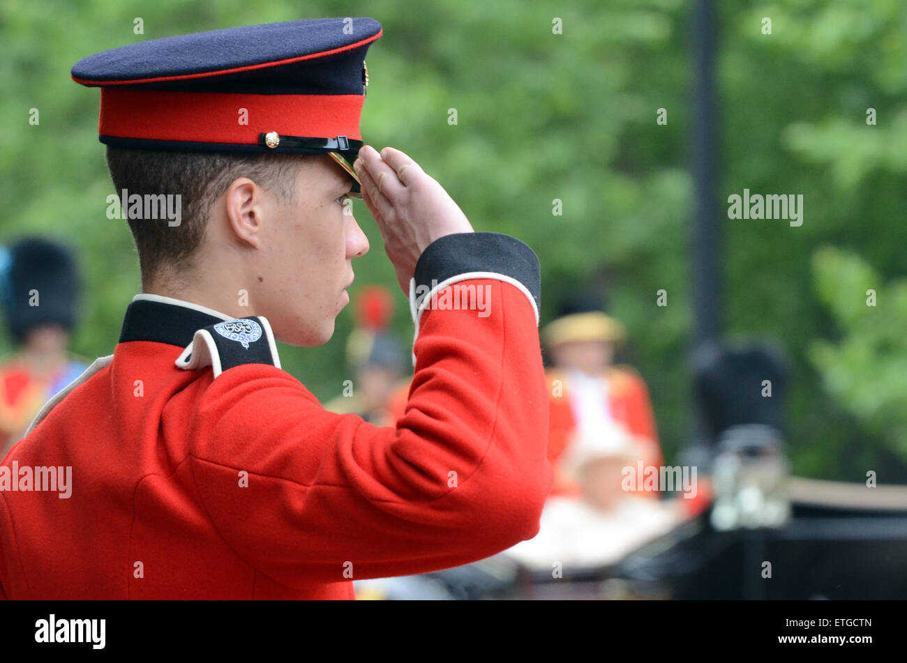Soldier saluting. Trooping of the Colour in The Mall. London Stock ...