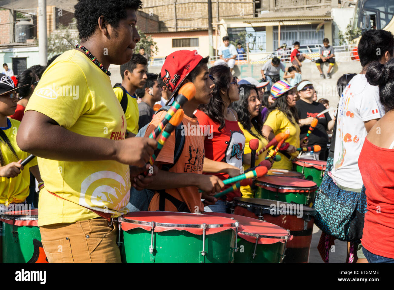 Festival in the district of Comas, Drums,Lima city, Peru Stock Photo ...