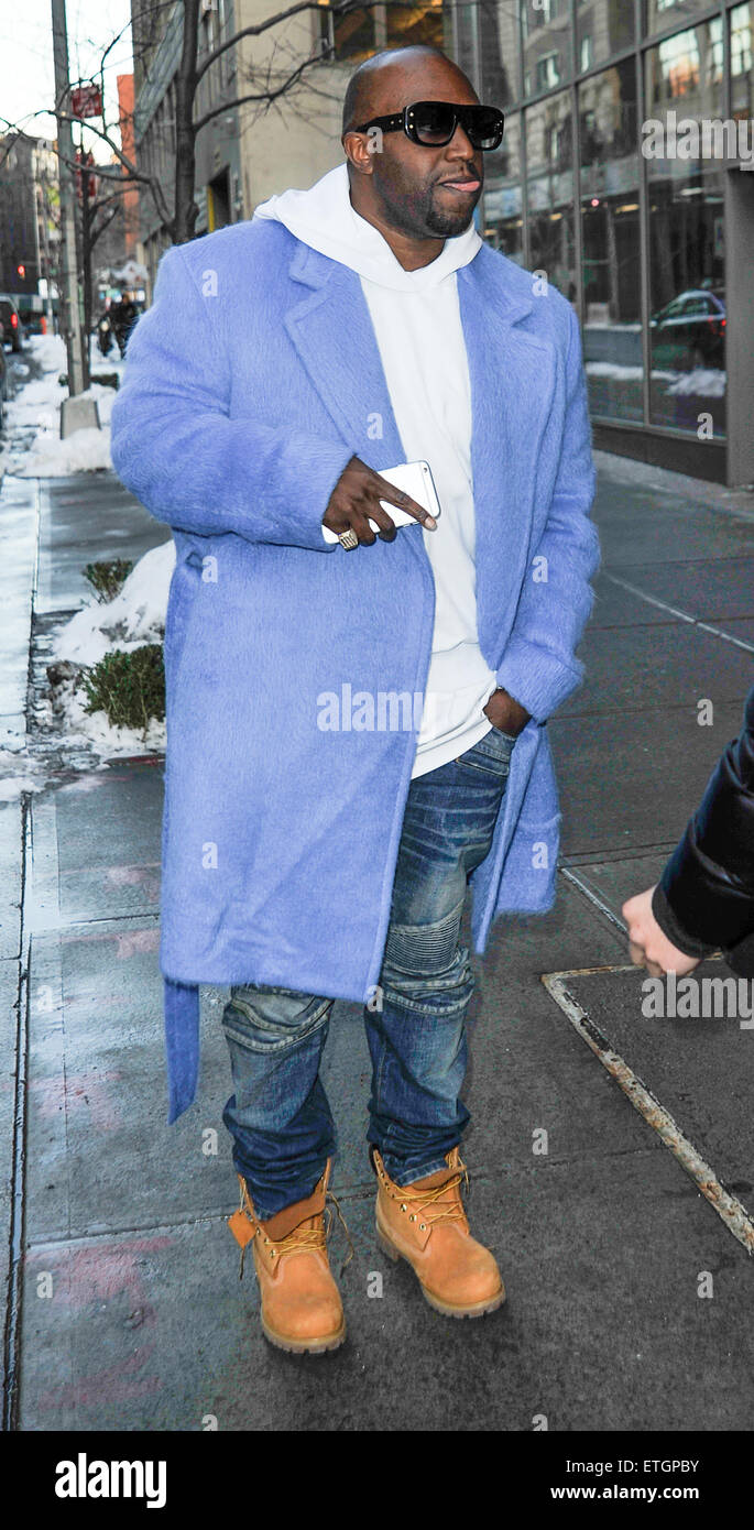 Singer Rico Love talking on his cellphone outside of his hotel in New ...