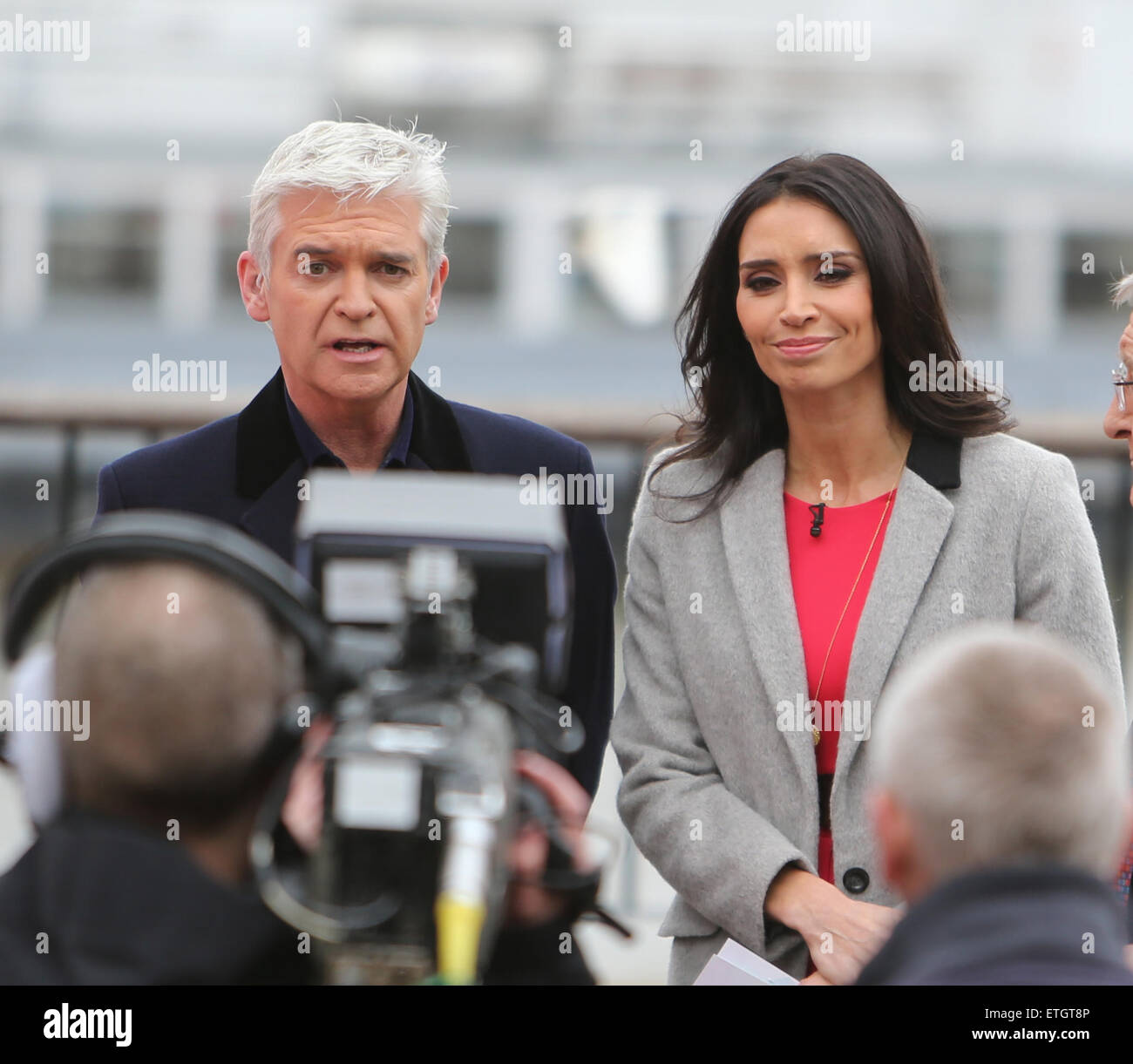 Christine Bleakley and Philip Schofield filming on the Southbank ...