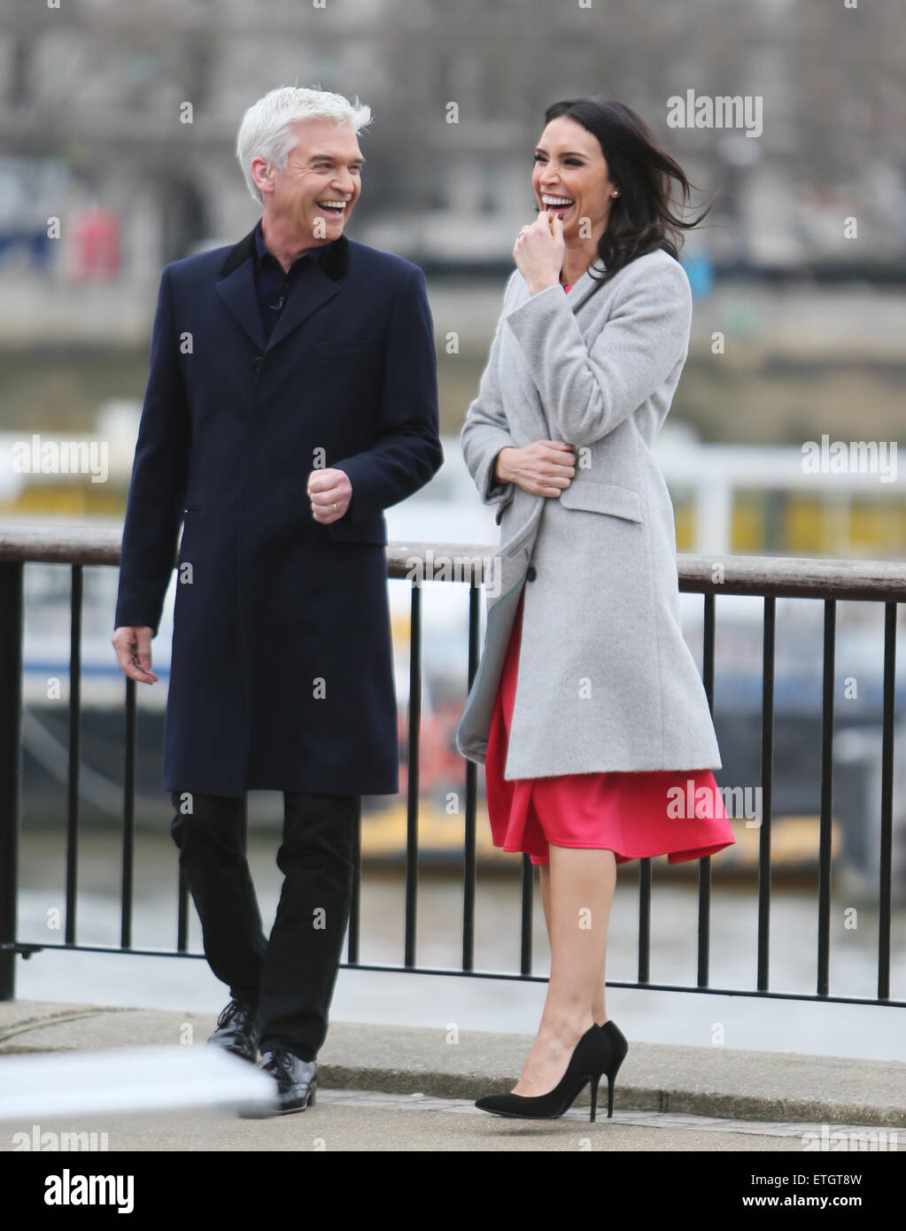 Christine Bleakley and Philip Schofield filming on the Southbank ...