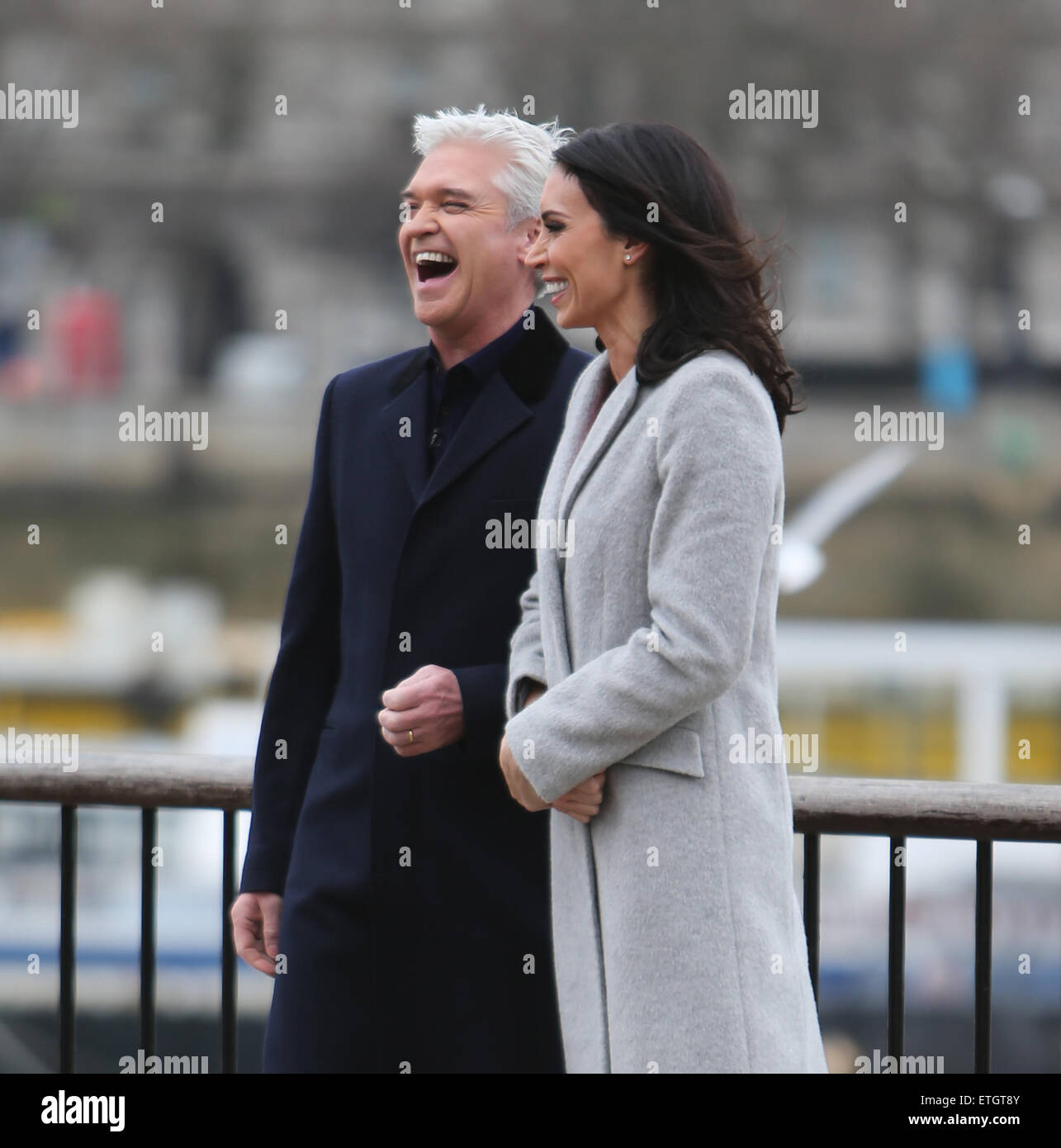 Christine Bleakley and Philip Schofield filming on the Southbank ...