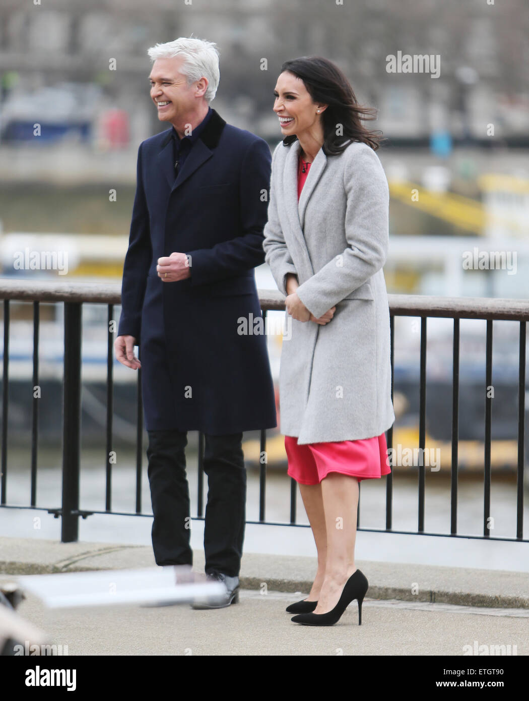 Christine Bleakley and Philip Schofield filming on the Southbank ...